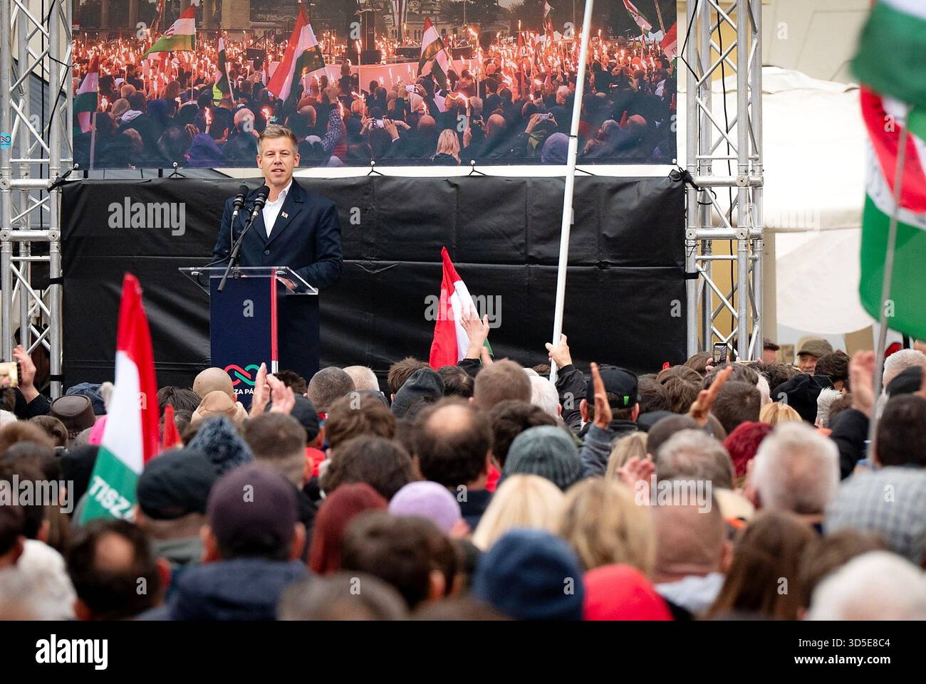 Leader of the Hungarian opposition Tisza Party Peter Magyar delivers ...
