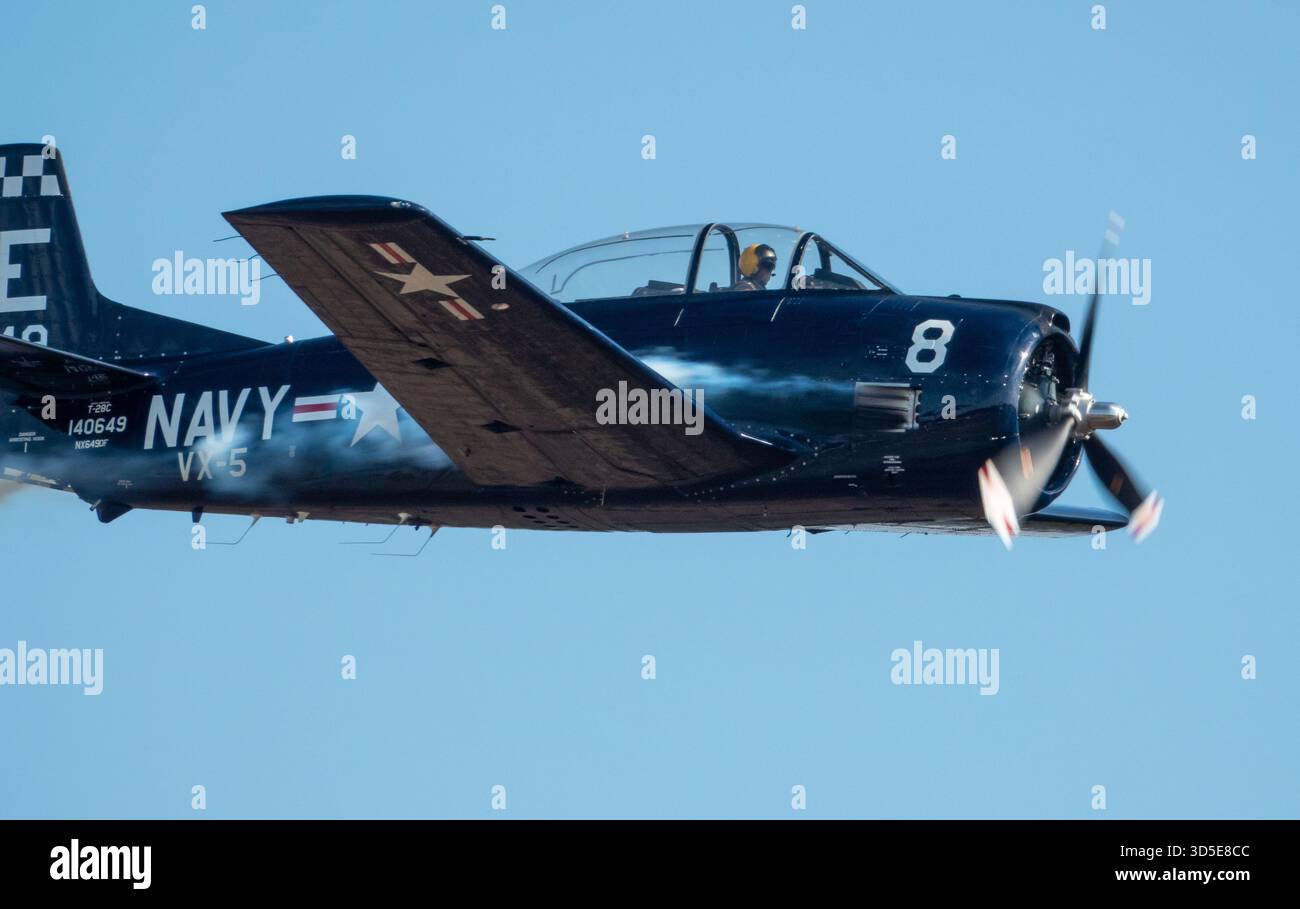 MONROE, NC (USA) - November 9, 2025: T-28 Trojan aircraft in flight at ...