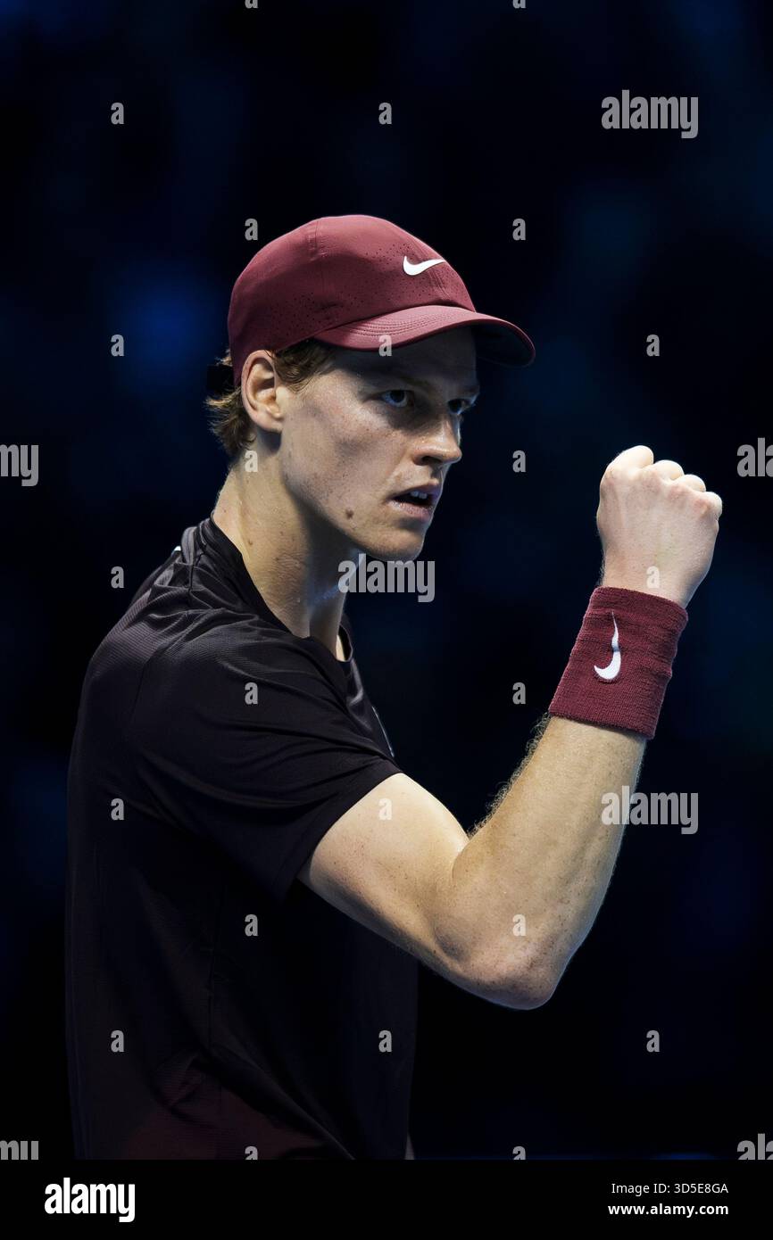 Jannik Sinner of Italy celebrates during his semi-final singles match ...