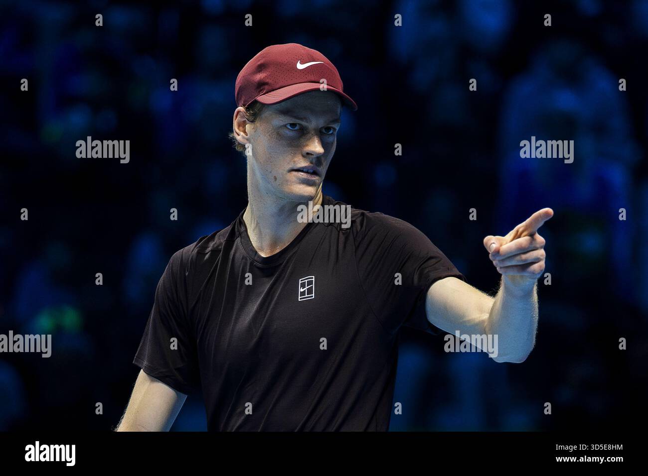 Jannik Sinner of Italy gestures during his semi-final singles match ...