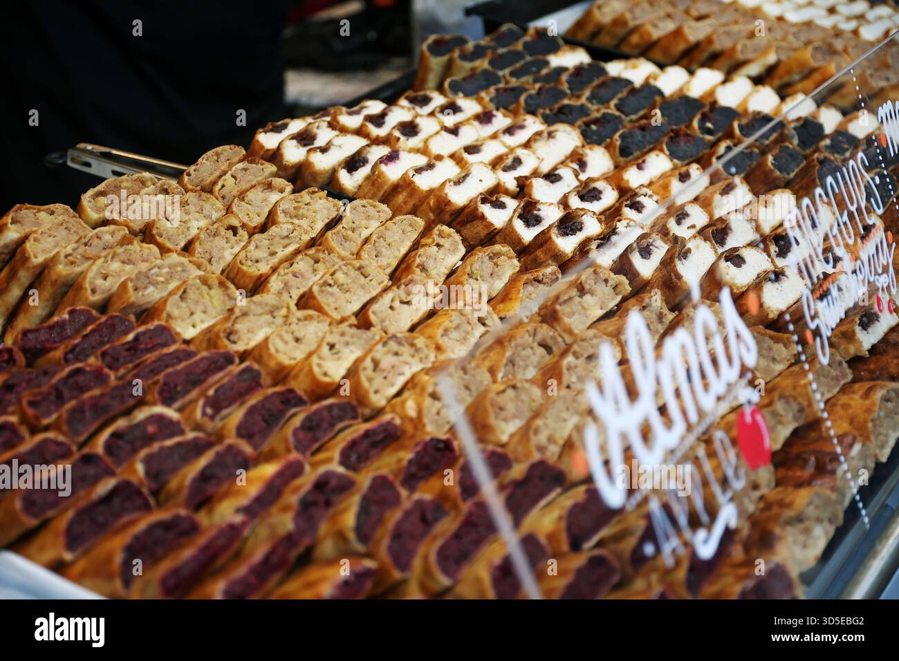 Traditional Hungarian strudel rolls called rétes filled with sour ...