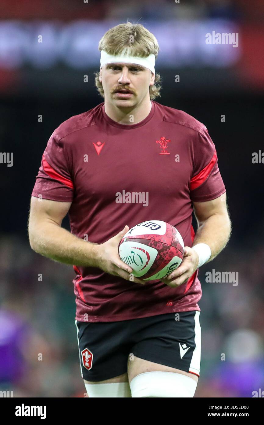 Aaron Wainwright of Wales warms up, ahead of the Quilter Nations Series ...