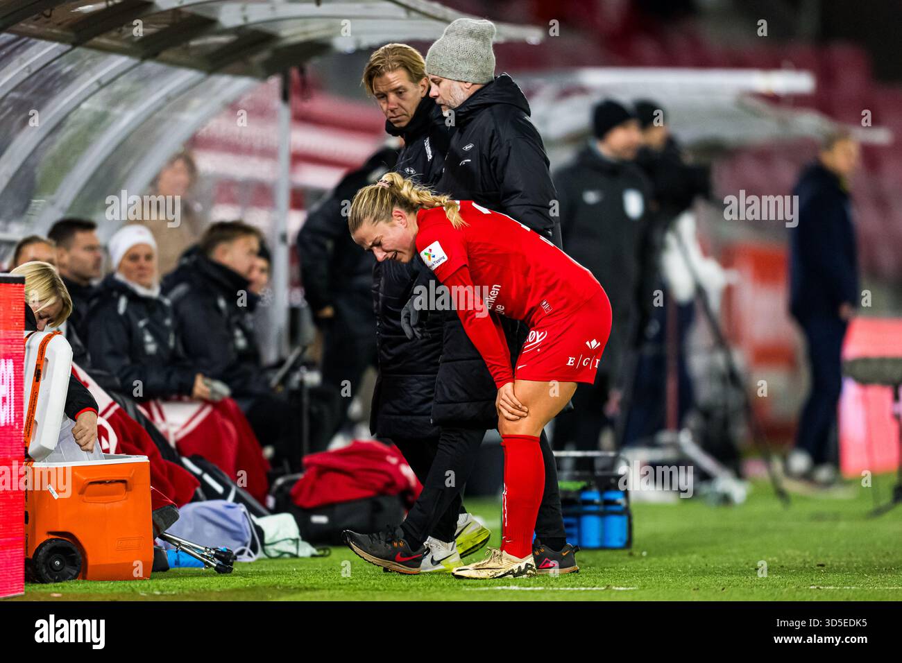 251115 Monica Isaksen of Brann in pain during the Toppserien football ...