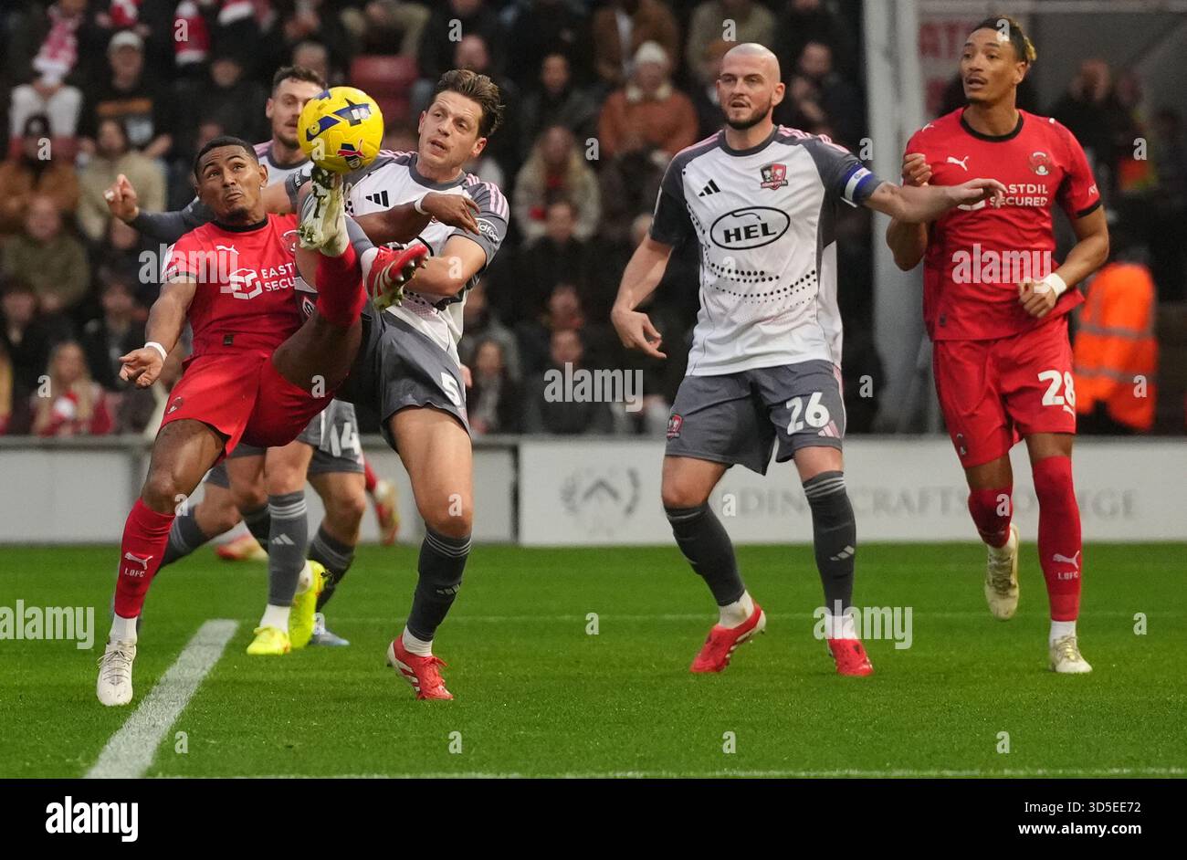 Leyton Orient's Demetri Mitchell (left) and Exeter City's Jack ...