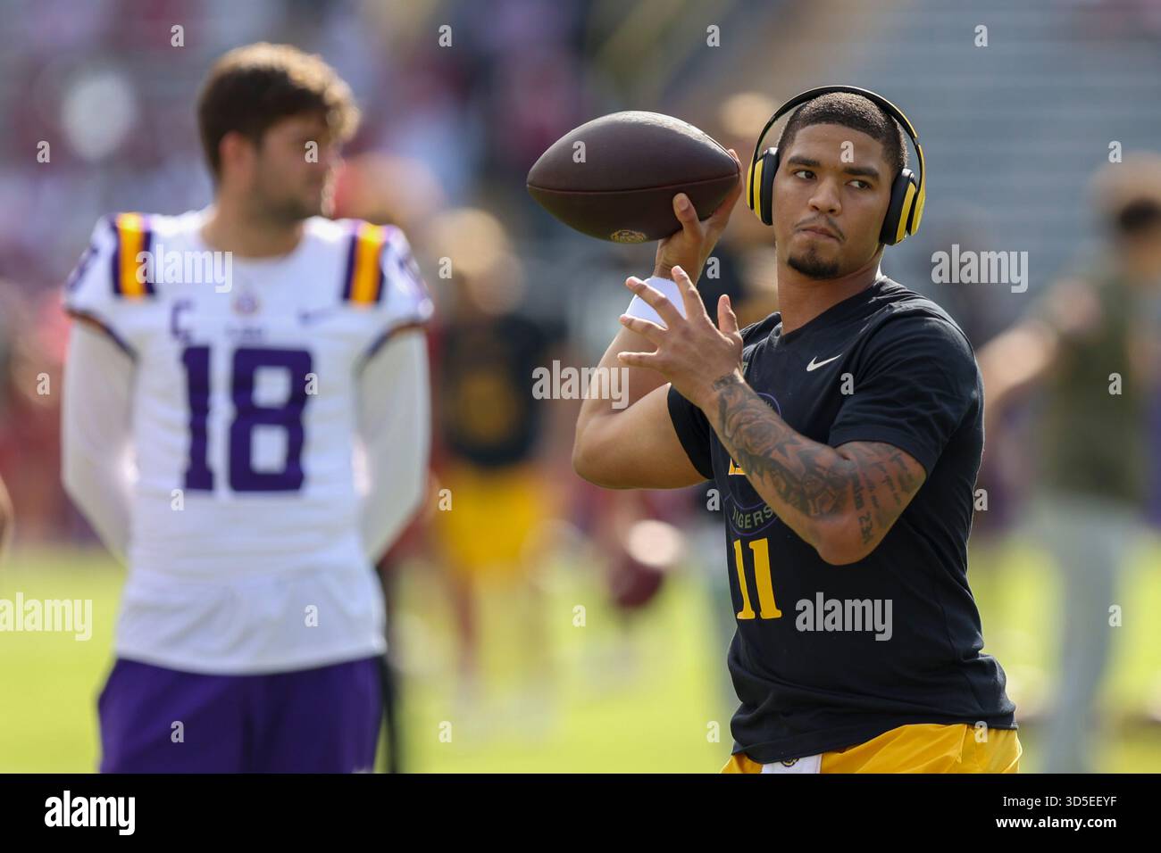 LSU Tigers quarterback Michael van Buren Jr. (11) warms up during a ...