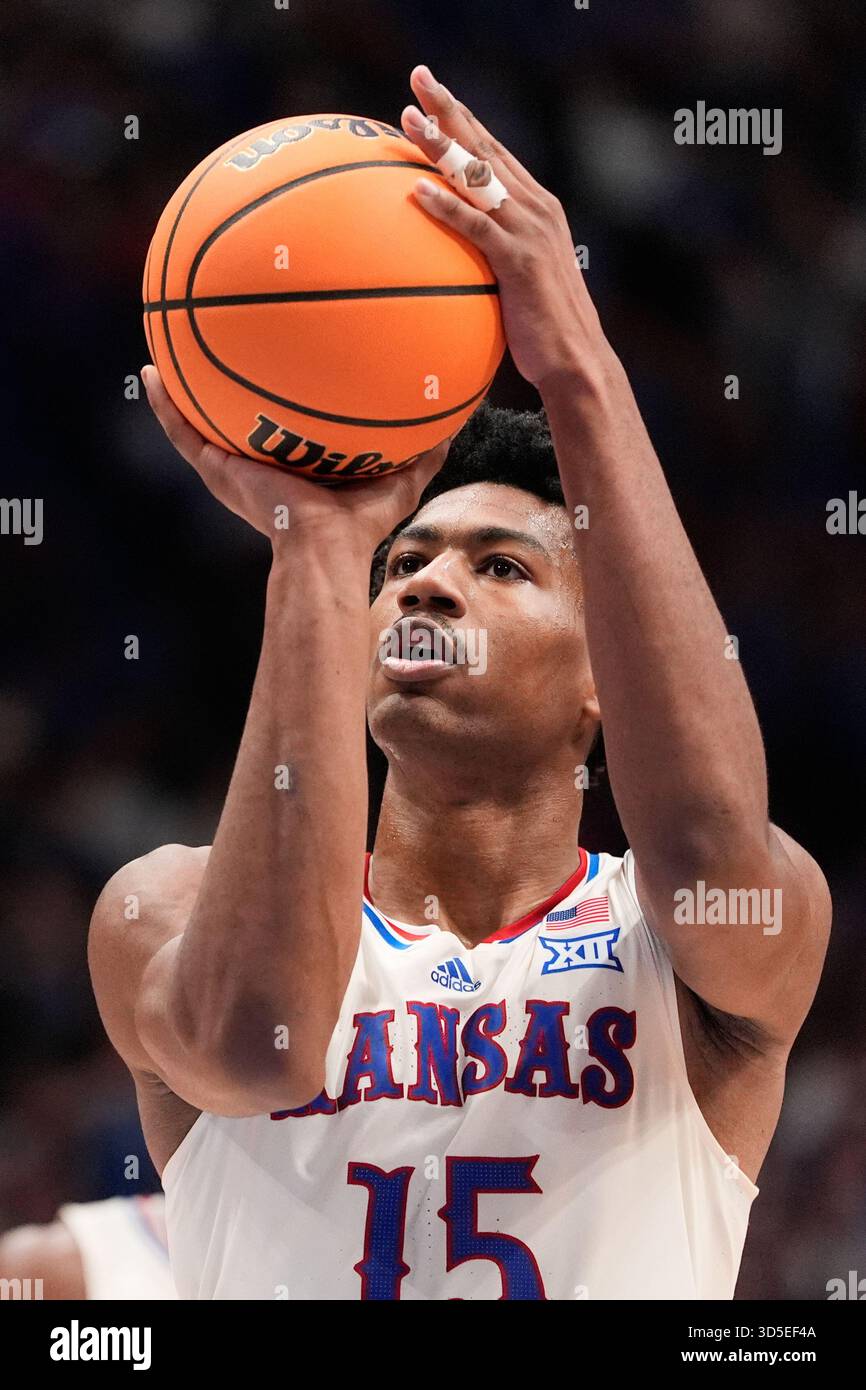 Kansas forward Bryson Tiller shoots during the first half of an NCAA ...