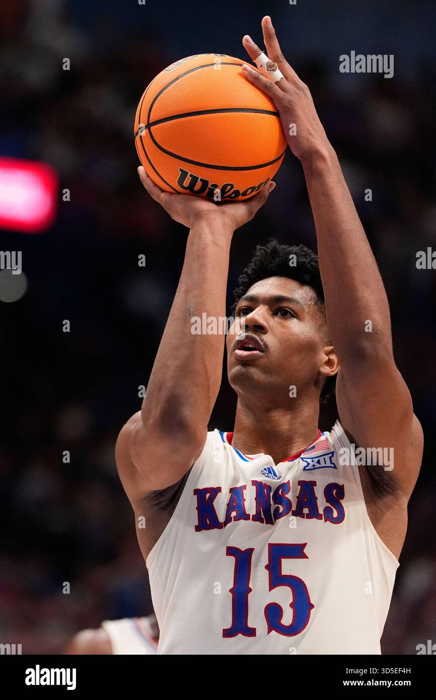 Kansas forward Bryson Tiller shoots during the first half of an NCAA ...