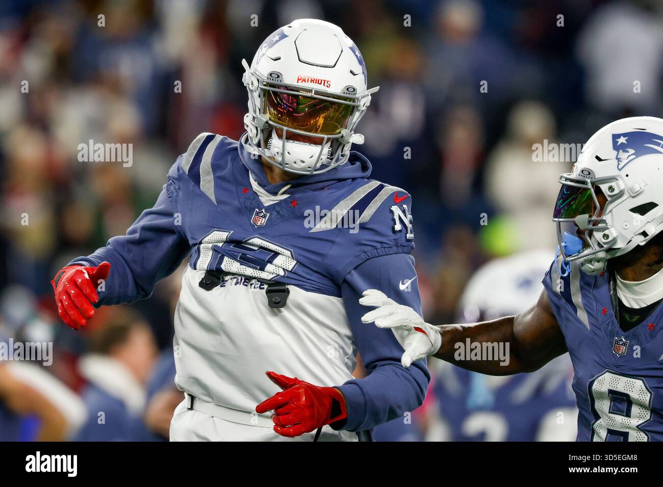 New England Patriots wide receiver Mack Hollins (13) warms-up prior to ...