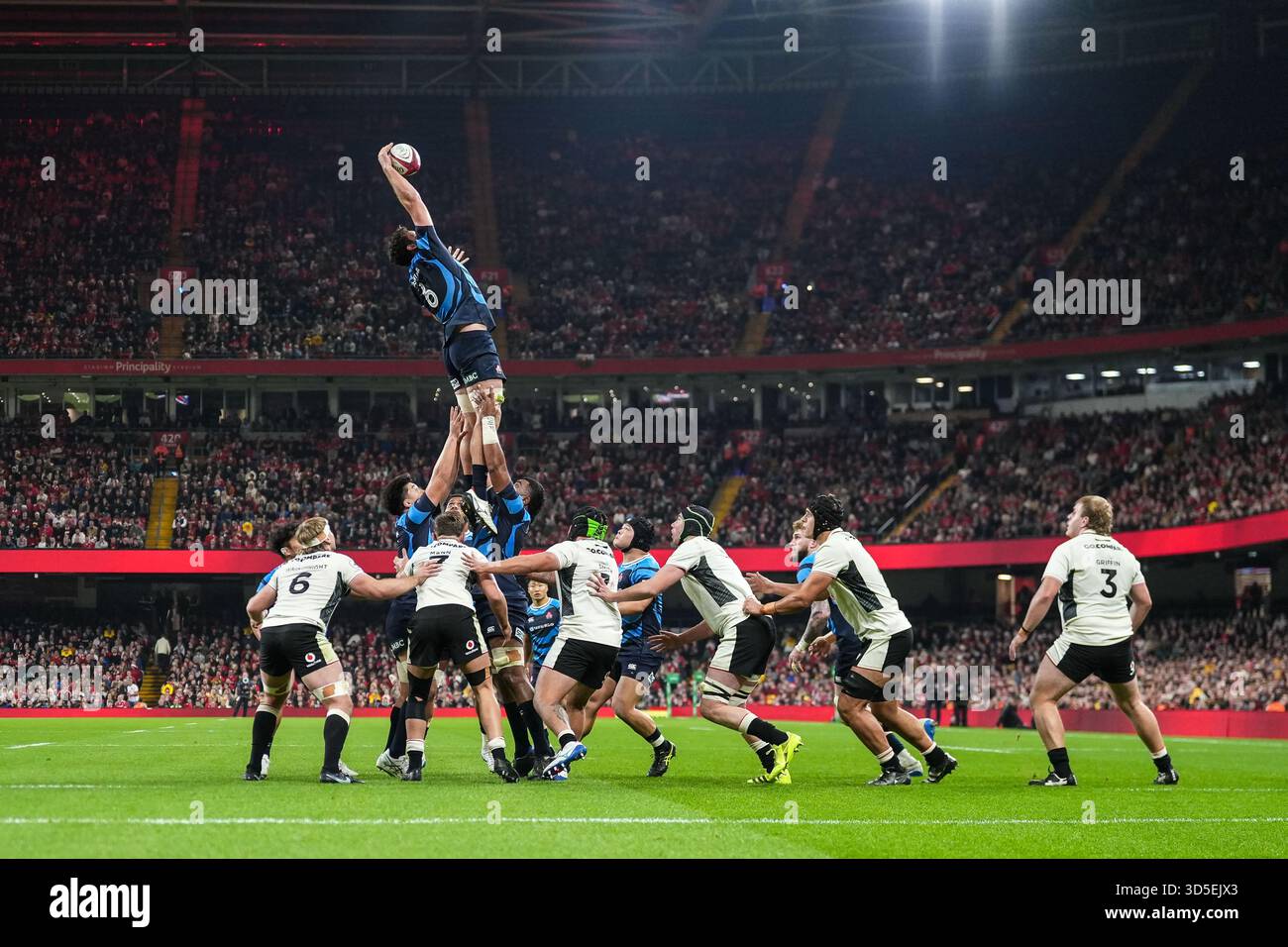 Jack Cornelsen of Japan wins a line out during the Quilter Nations ...