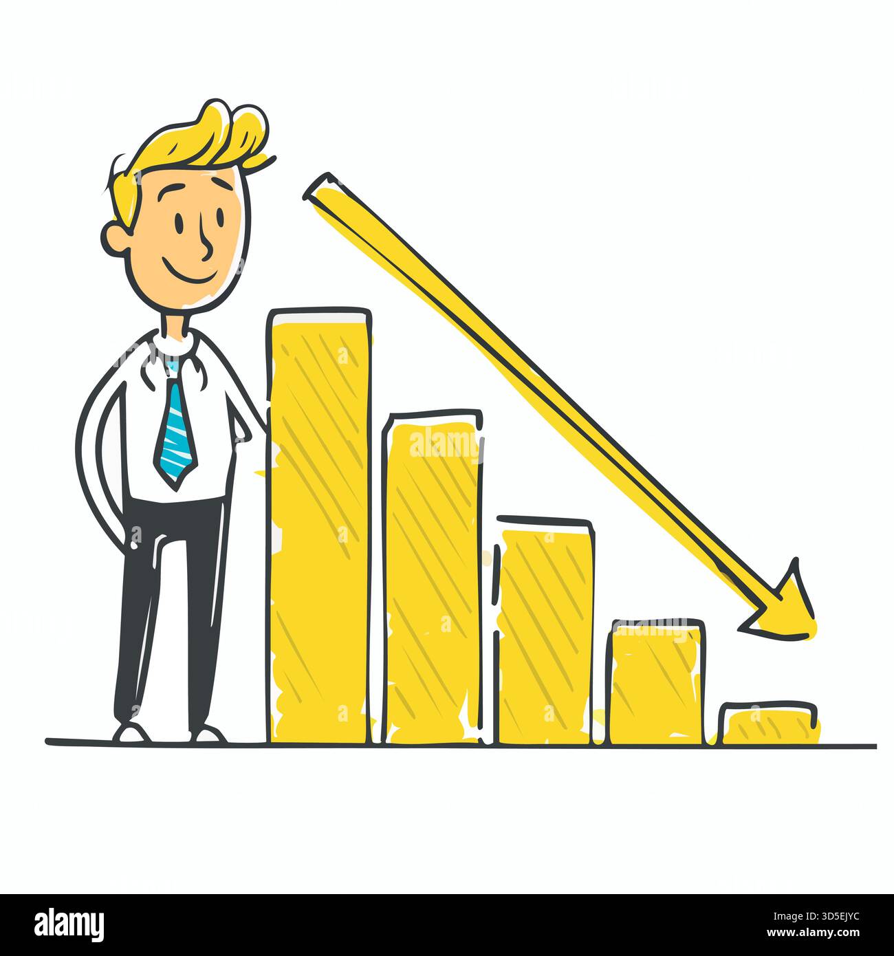 Sad person with falling graph – Loss, crisis, decline, failure Stock ...