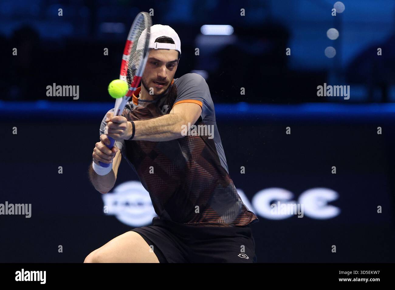 Julian Cash of Great Britain in action during the semi-final doubles ...