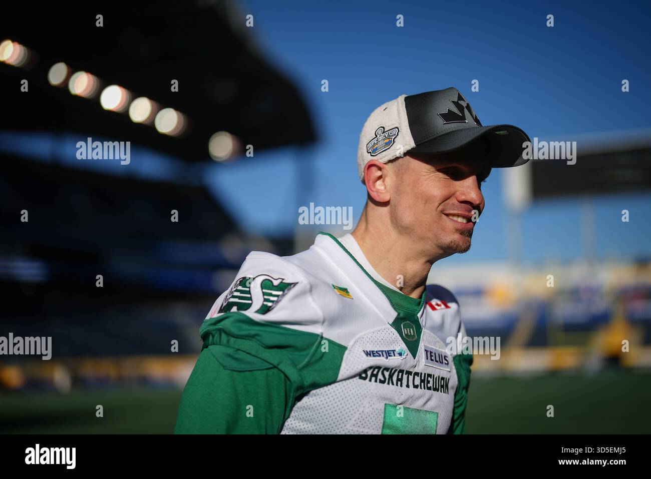 Saskatchewan Roughriders quarterback Trevor Harris stands on the field during a walkthrough ...