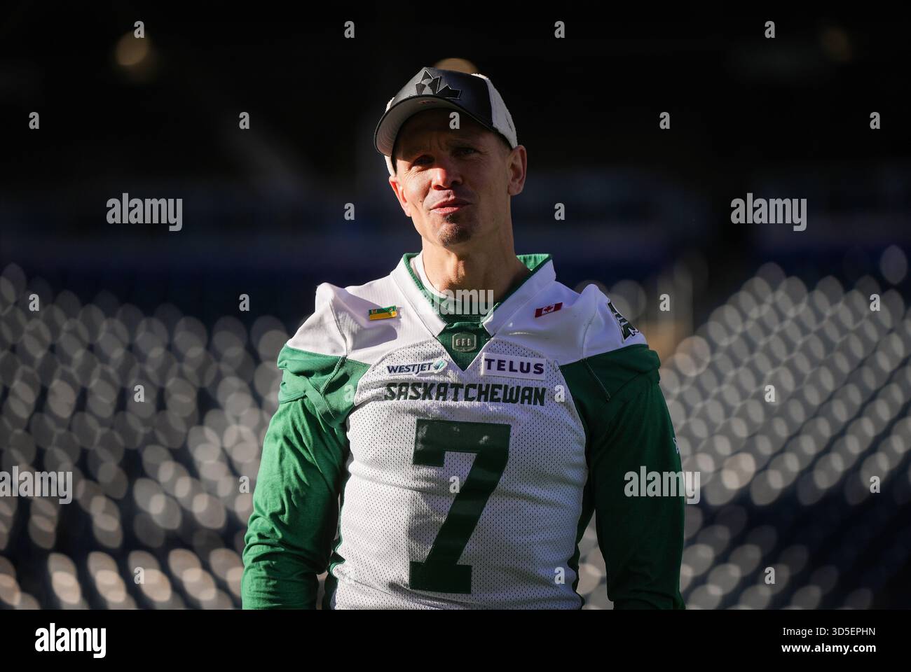 Saskatchewan Roughriders quarterback Trevor Harris stands on the field ...