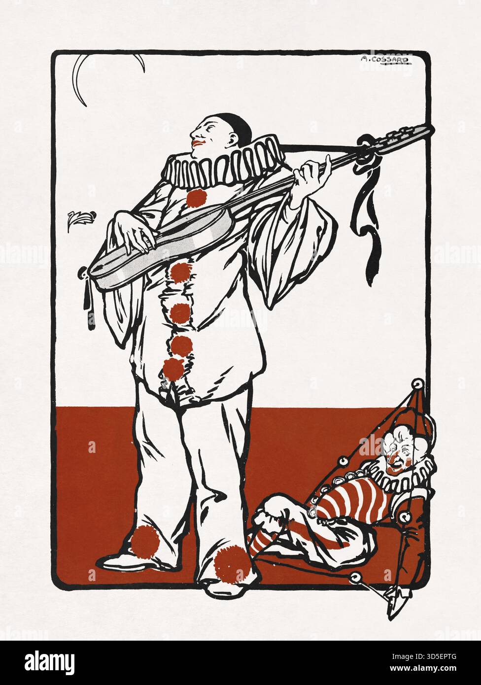 Art Nouveau illustration by Adolphe Cossard depicting Pierrot playing ...