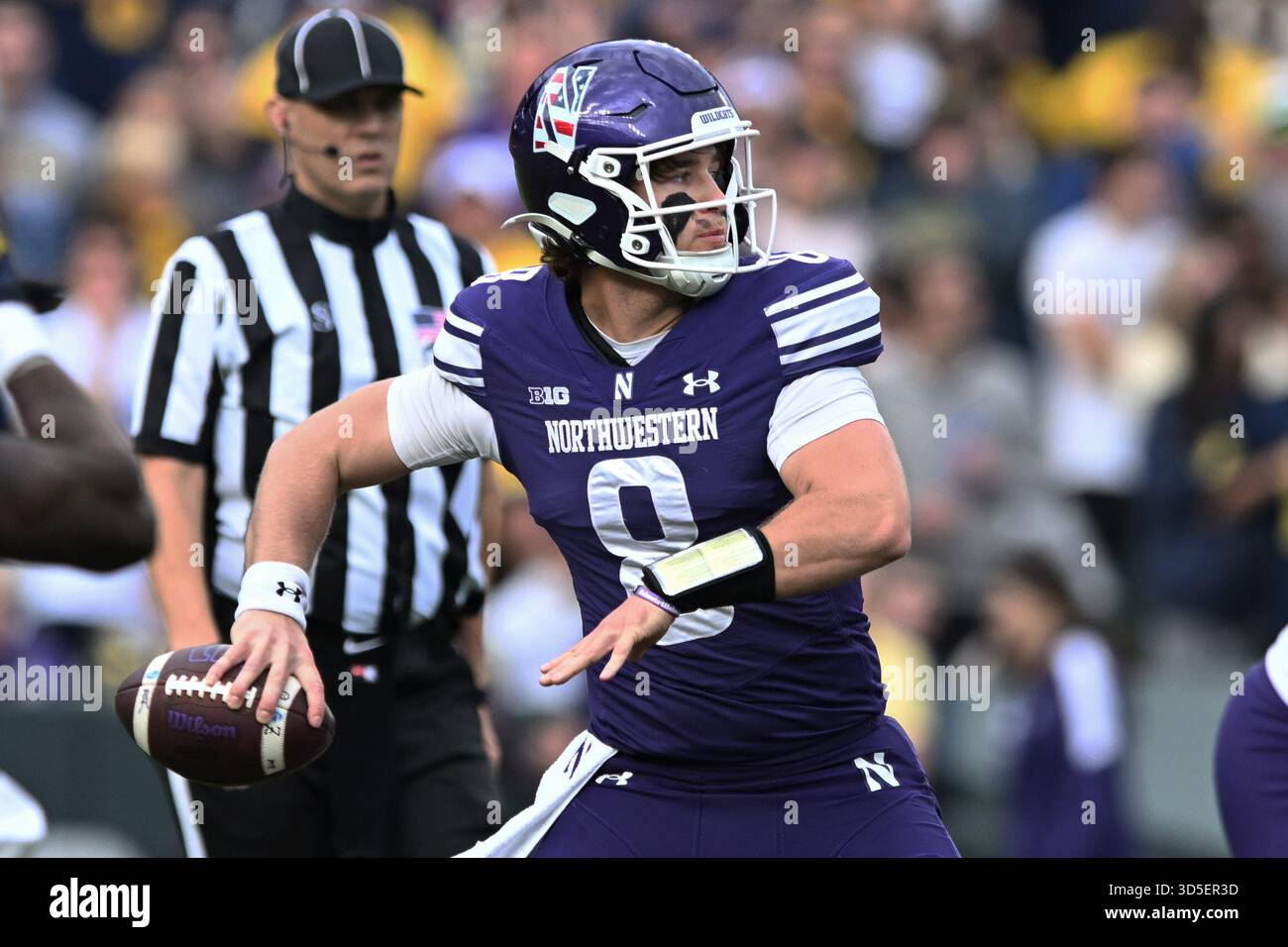 Northwestern quarterback Preston Stone (8) prepares to throw a pass ...