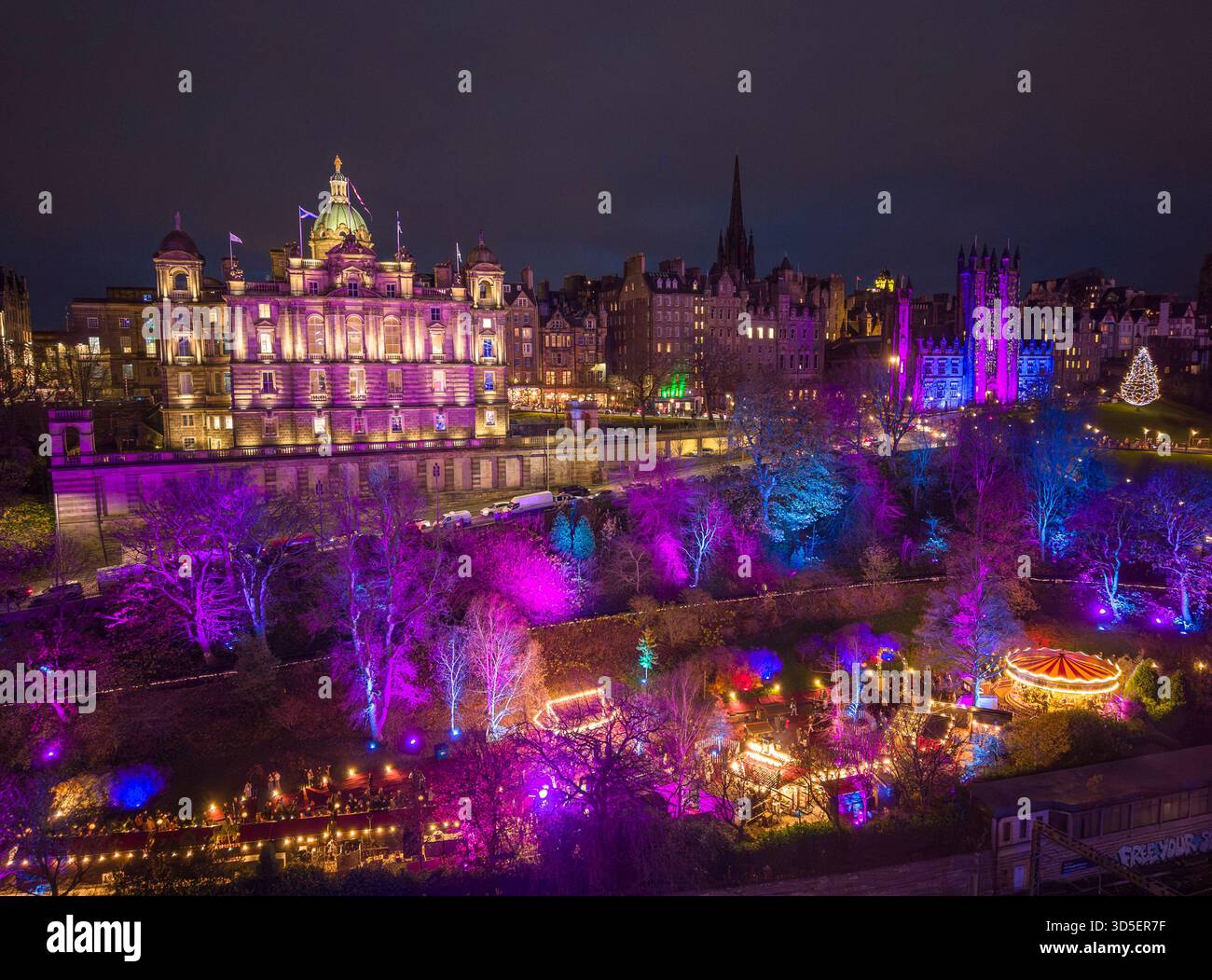 Edinburgh, Scotland, UK. 15th November, 2025. Aerial views at night of ...
