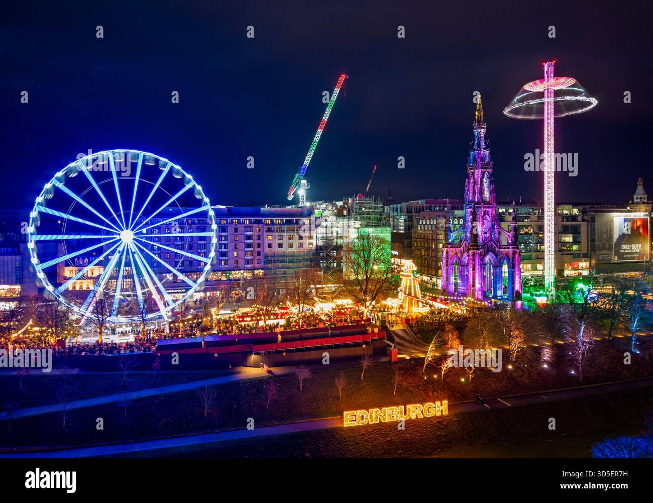 Edinburgh, Scotland, UK. 15th November, 2025. Aerial views at night of ...