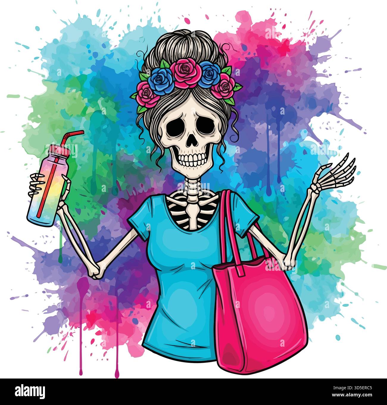 Halloween woman skeleton flower Stock Vector Images - Alamy