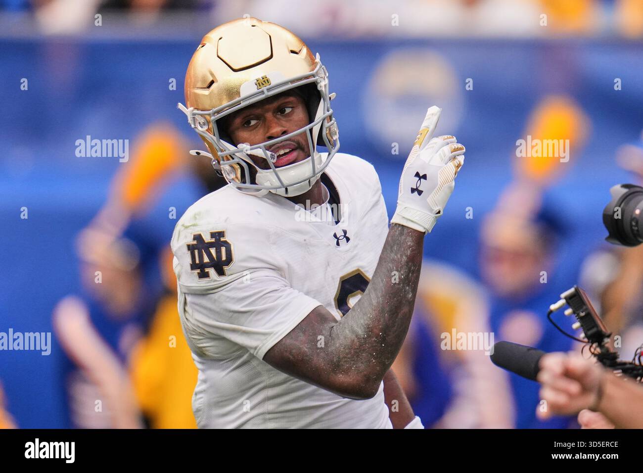 Notre Dame wide receiver Malachi Fields (0) celebrates after scoring on ...