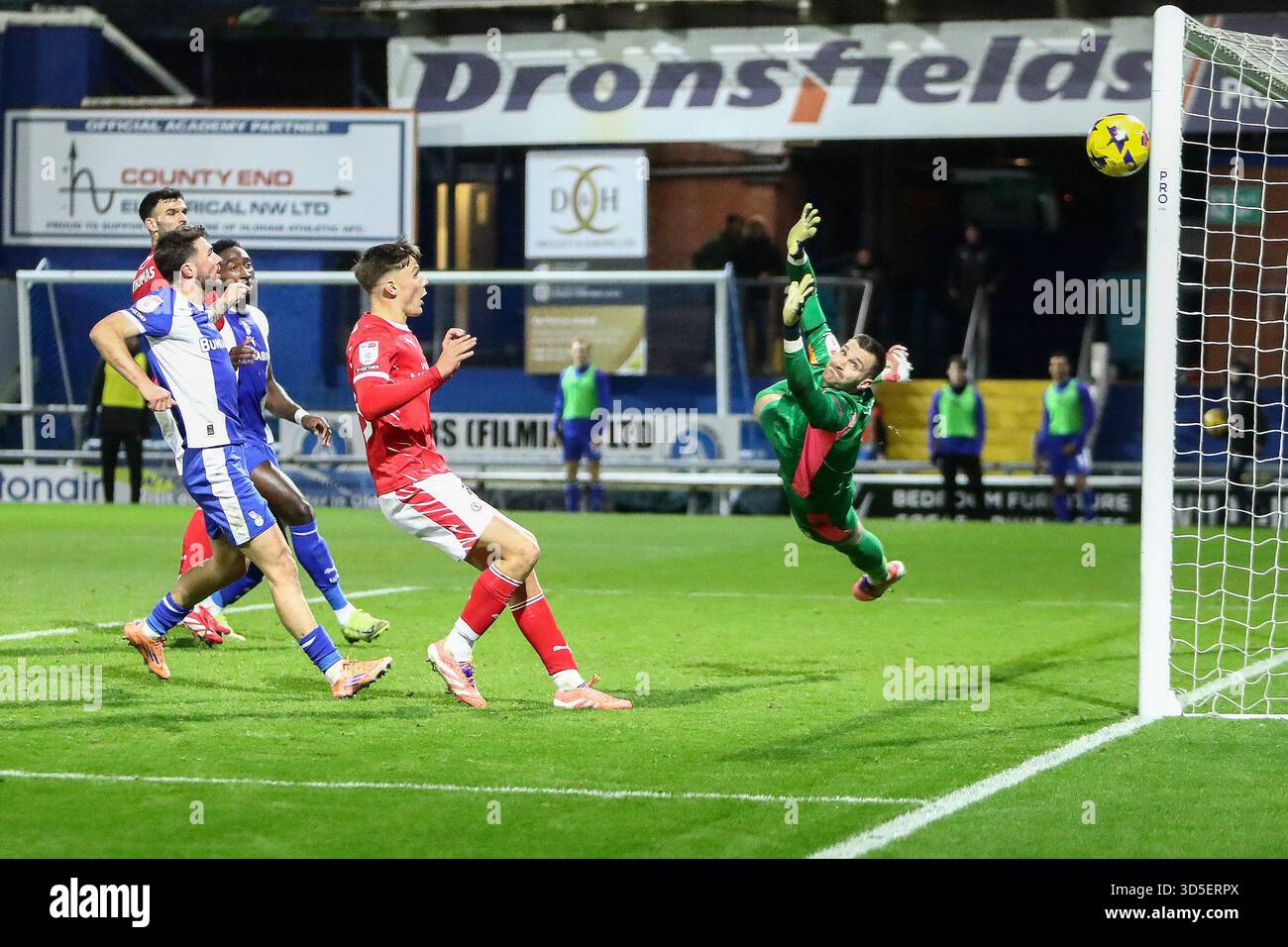 Mathew Hudson, Goalkeeper of Oldham Athletic makes a save during the ...