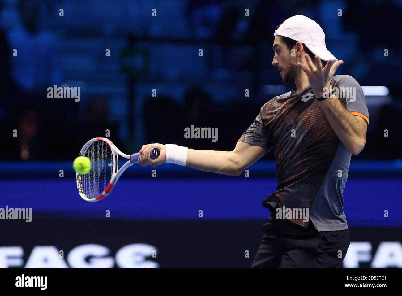 Julian Cash of Great Britain in action during the semi-final doubles ...