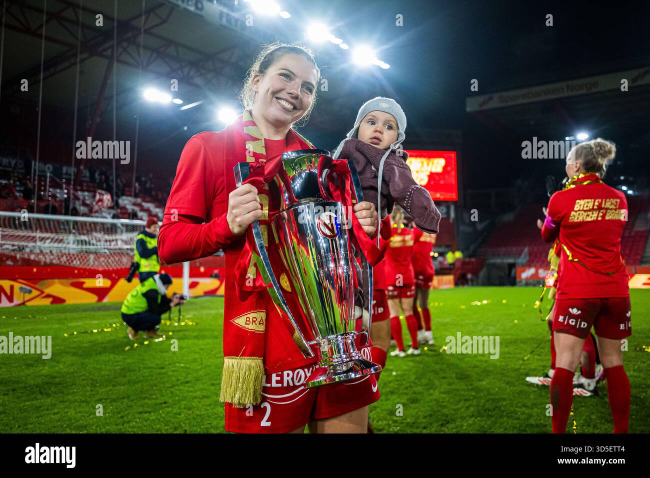 251115 Cecilie Redisch Kvamme of Brann celebrates with the trophy after ...