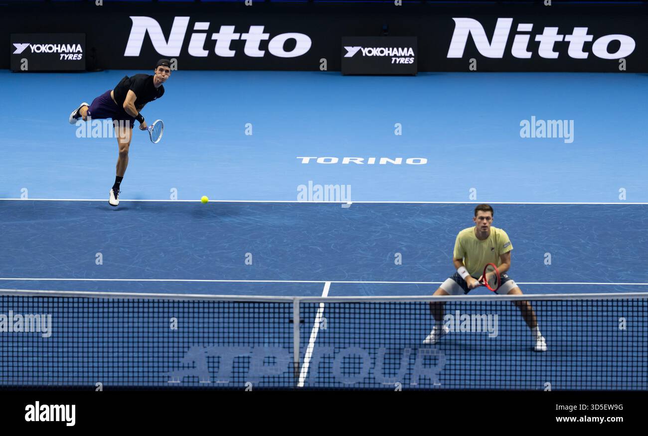 Neal Skupski and Joel Salisbury in action during their semi finals ...