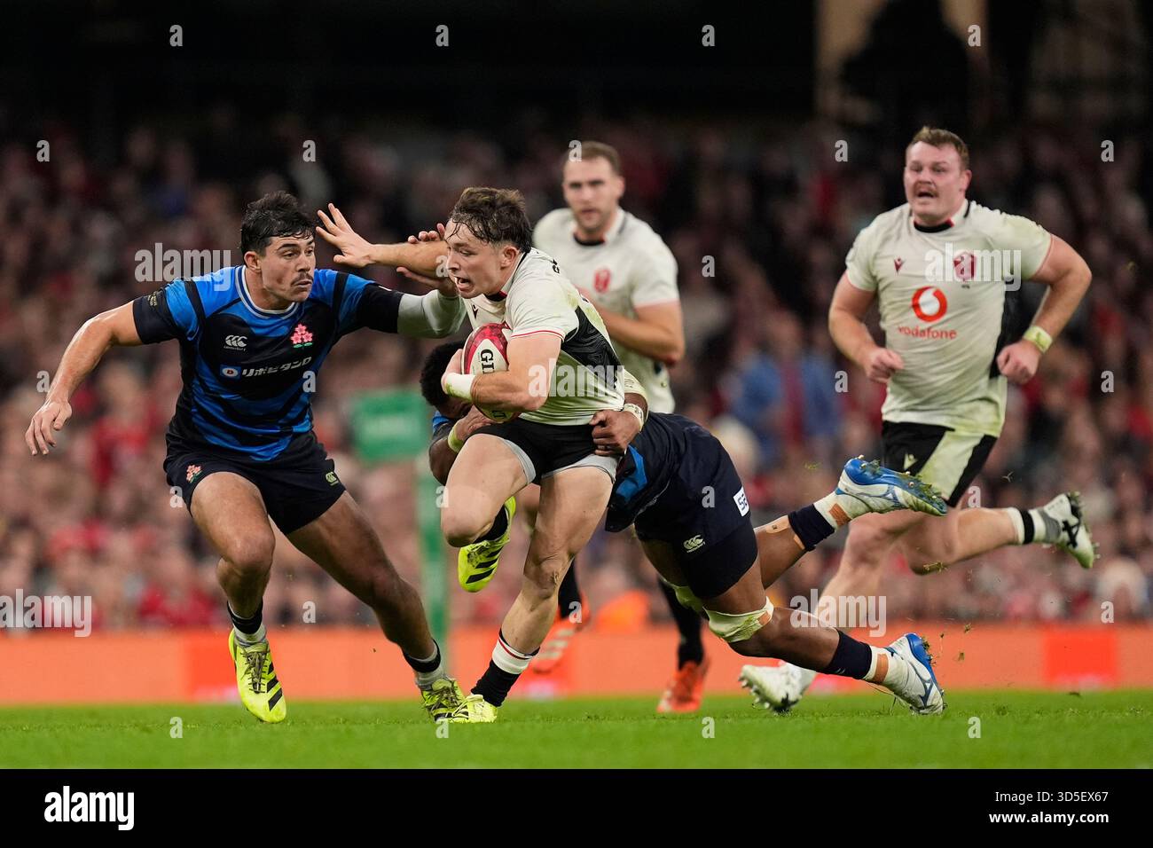 Japan's Dylan Riley (left) and Wales' Dan Edwards (second from left ...