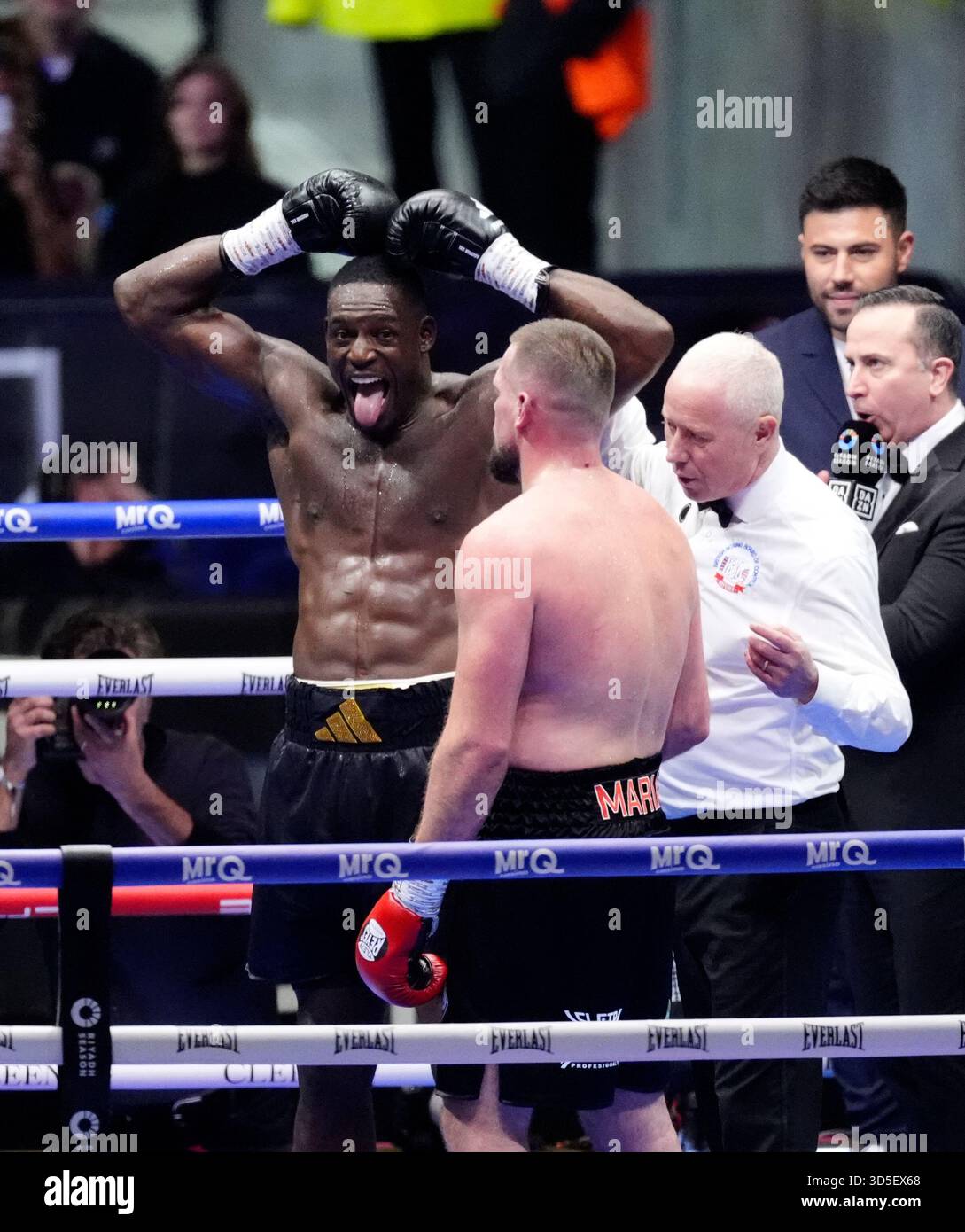 Richard Riakporhe Celebrates Winning Against Tommy Welch At The Richard Riakporhe Celebrates Winning Against Tommy Welch At The