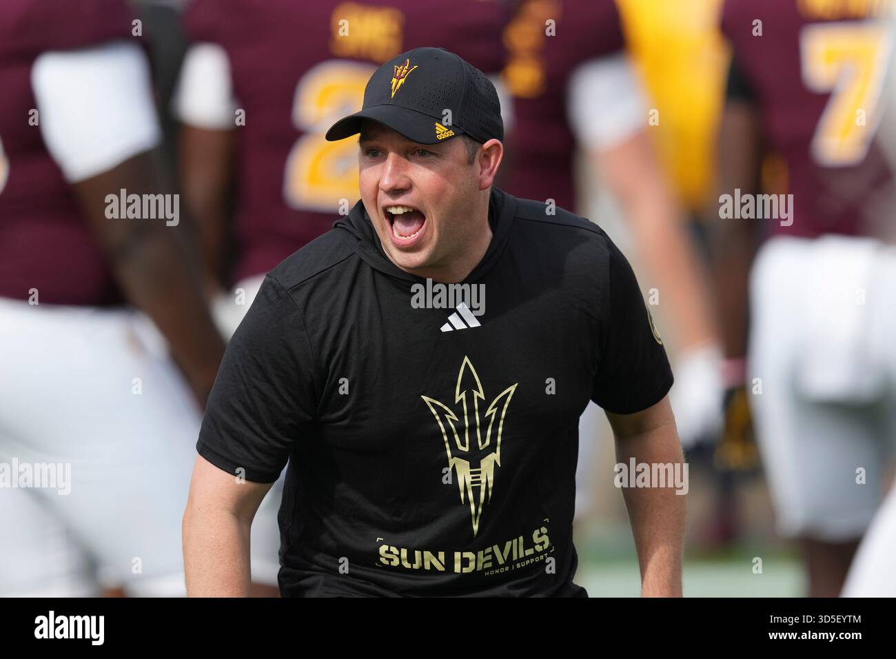 Arizona State head coach Kenny Dillingham encourages his players prior ...