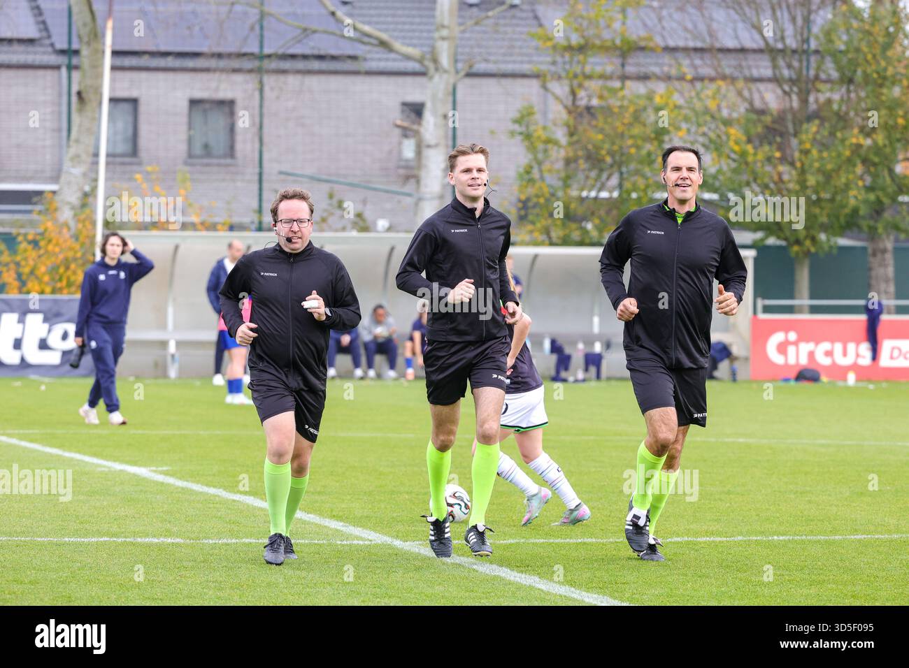 Referees warming up before a female soccer game between AA Gent Ladies ...