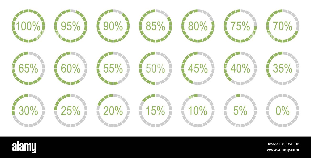 Percentage round diagrams icons for infographics from 0 to 100 percent ...