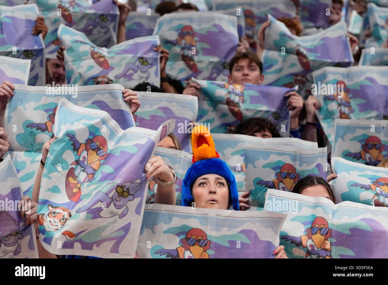 Kansas fans watch introductions during the first half of an NCAA ...