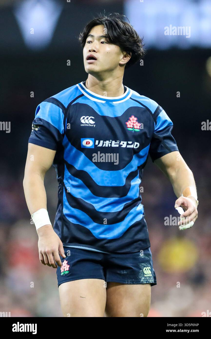 Kazuma Ueda of Japan during the Quilter Nations Series 2025 match Wales vs Japan at Principality ...
