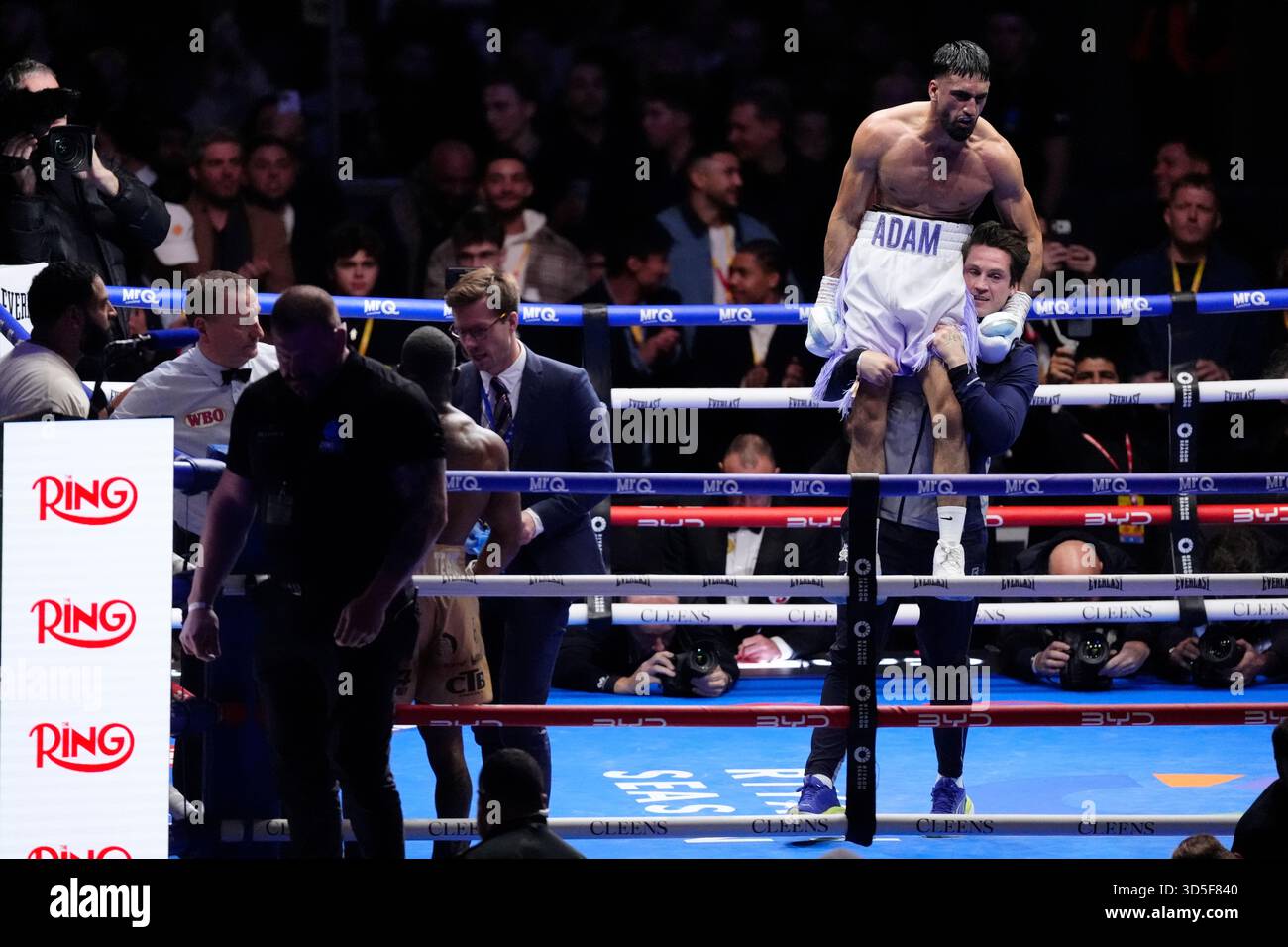 Adam Azim celebrates winning against Kurt Scoby at the Tottenham ...