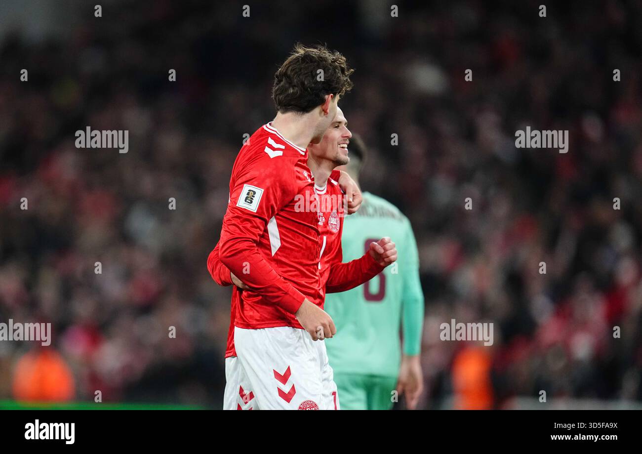 November 15 2025: Mikkel Damsgaard of Denmark scores and celebrates his ...