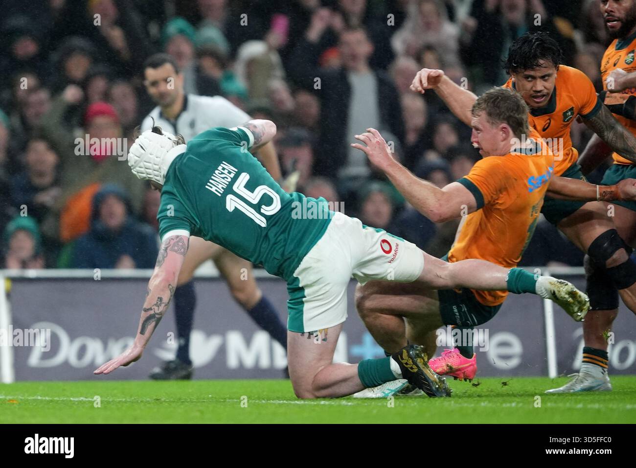 Ireland's Mack Hansen on his way to scoring a try during the Quilter ...