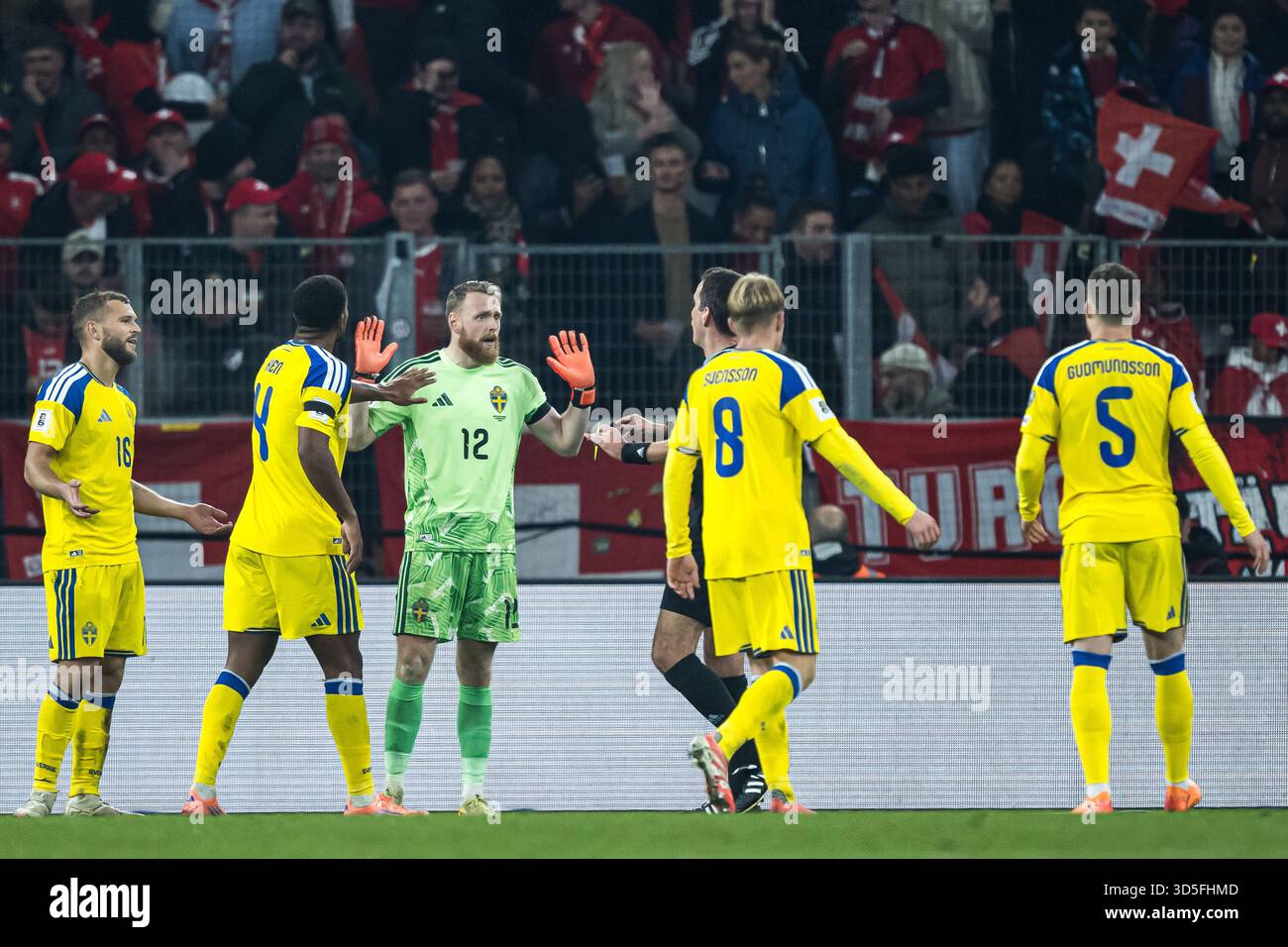 251115 Goalkeeper Viktor Johansson of Sweden reacts after a yellow card ...