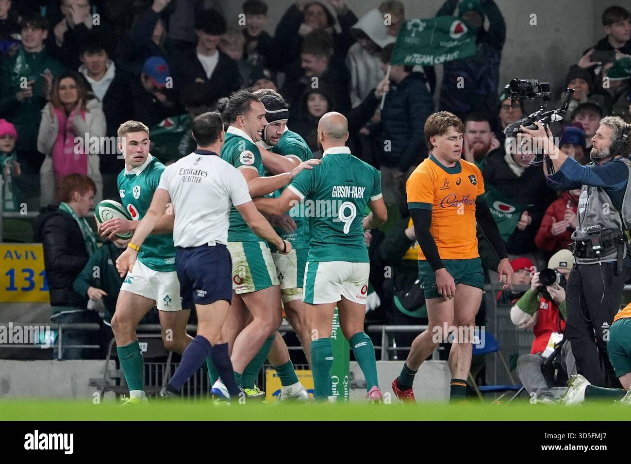 Ireland's Caelan Doris celebrates scoring a try during the Quilter ...