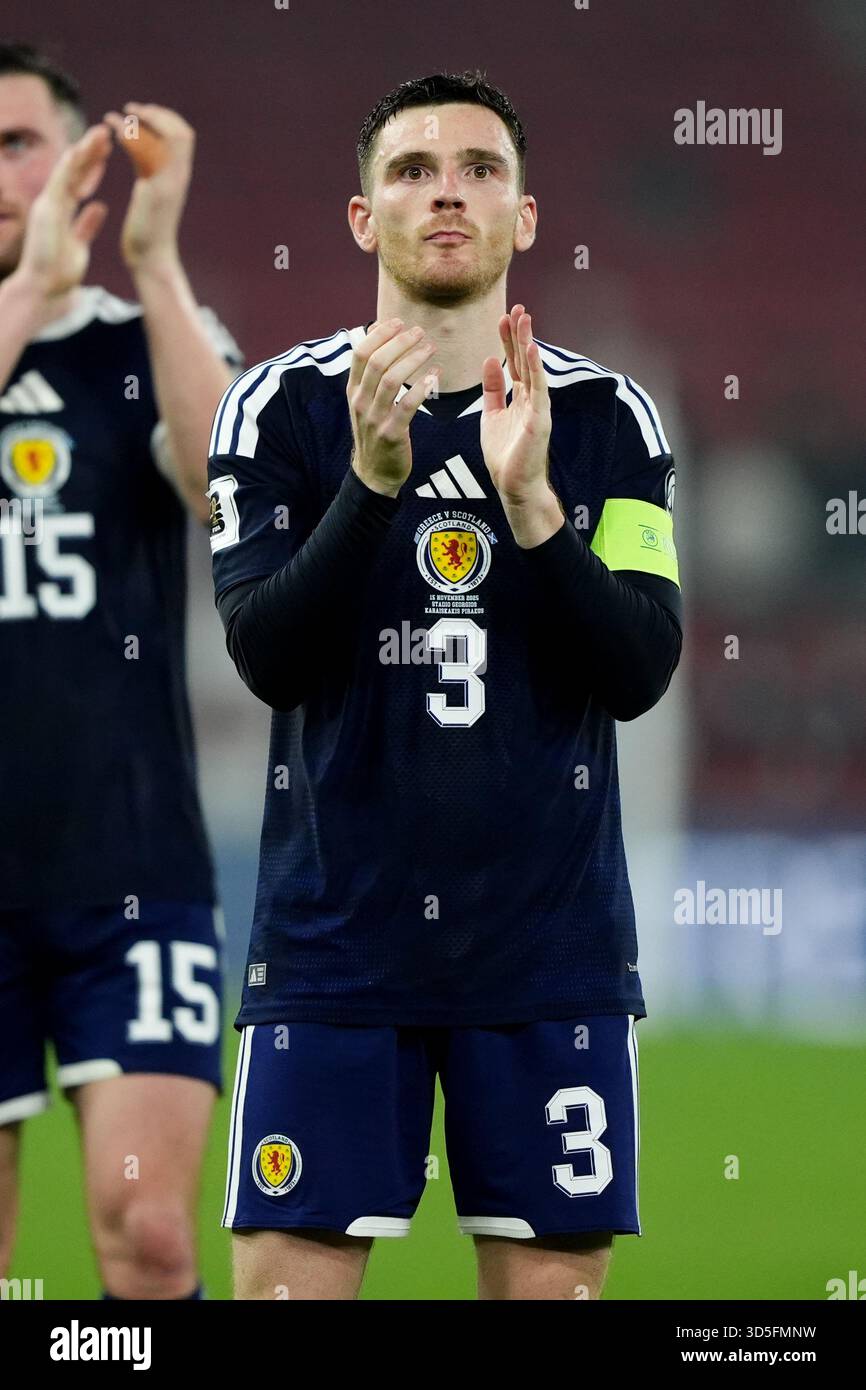Scotland's Andrew Robertson applauds the fans after the FIFA World Cup ...