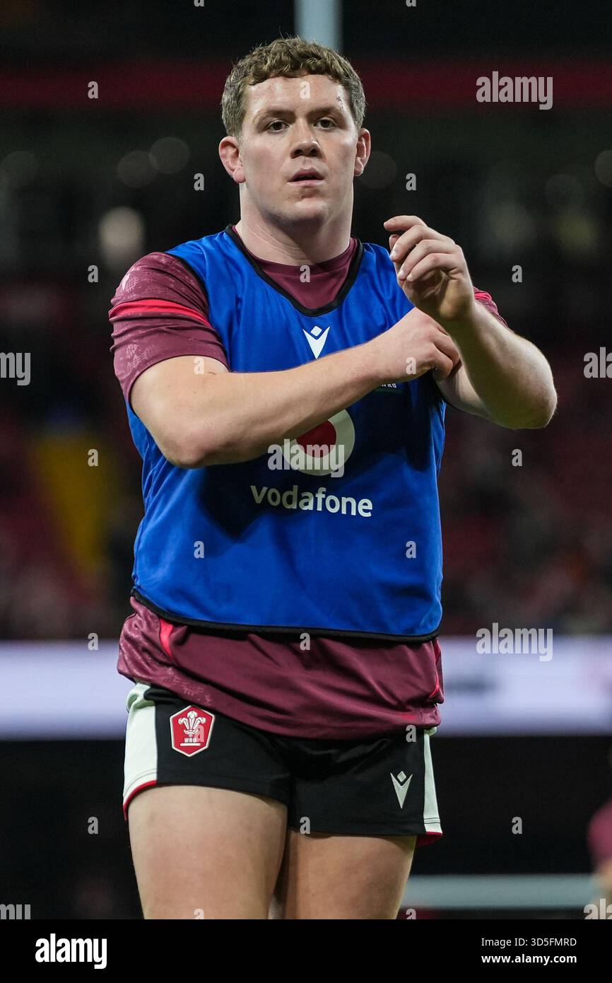Brodie Coghlan of Wales warms up, ahead of the Quilter Nations Series ...