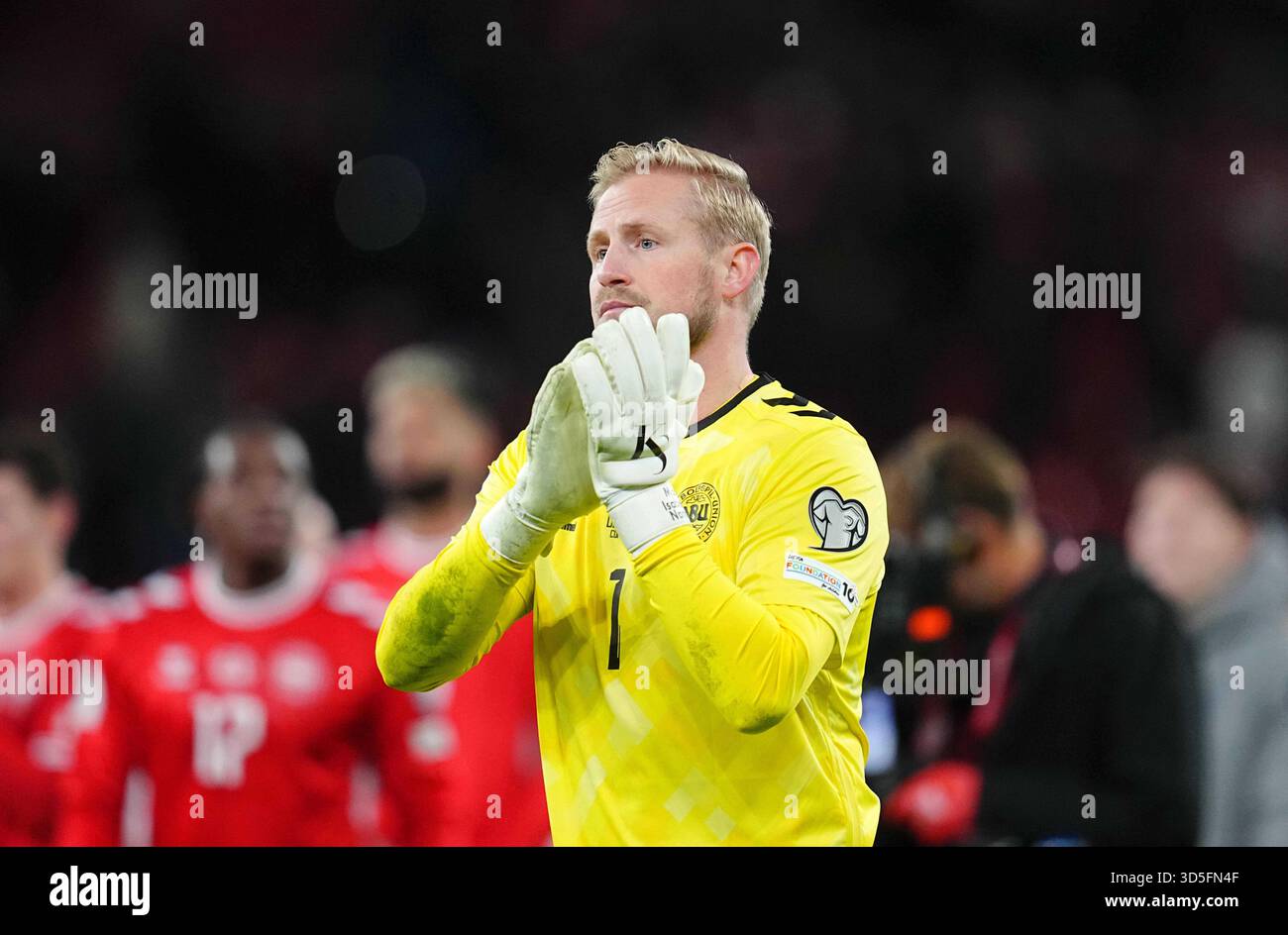 November 15 2025: Kasper Schmeichel of Denmark gestures during a World ...