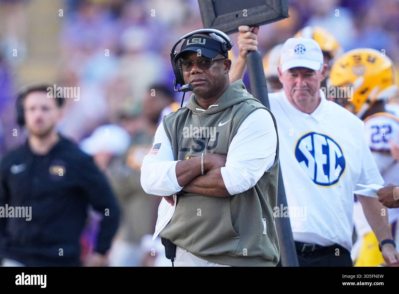 LSU interim head coach Frank Wilson III watches from the sideline in ...