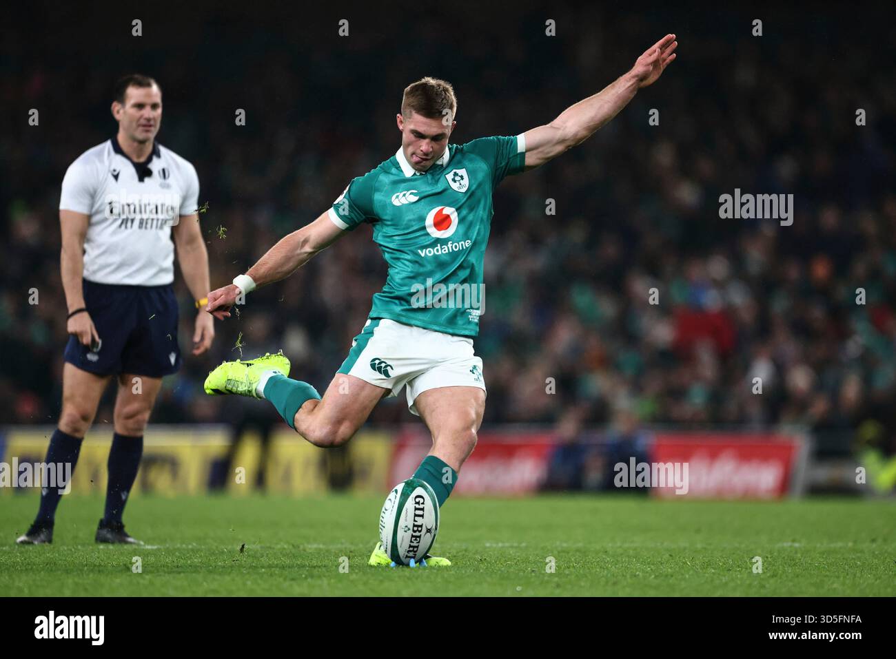 Ireland's Jack Crowley kicks a conversion during the rugby union ...