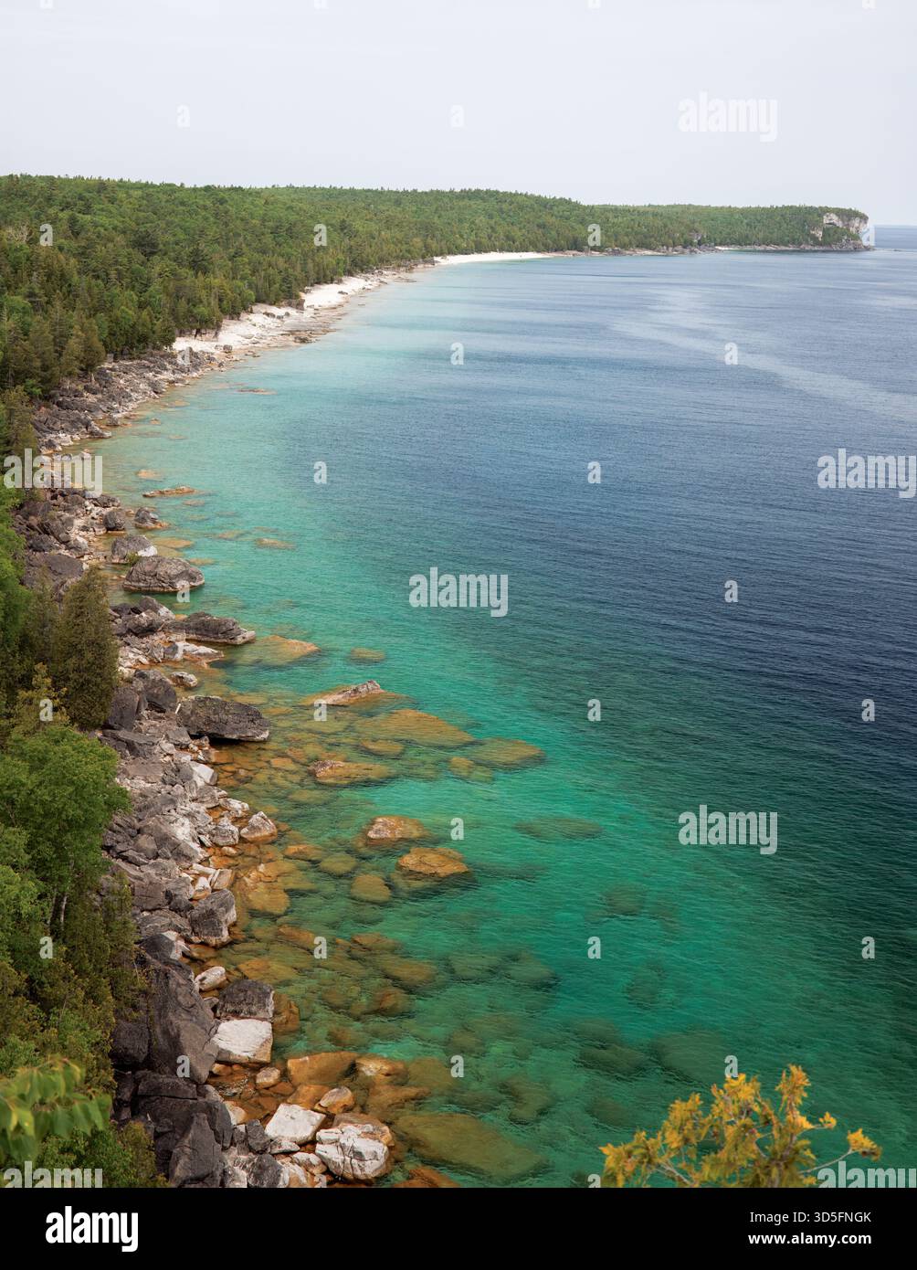 Lookout view of deep turquoise and blue waters of rocky Georgian Bay ...