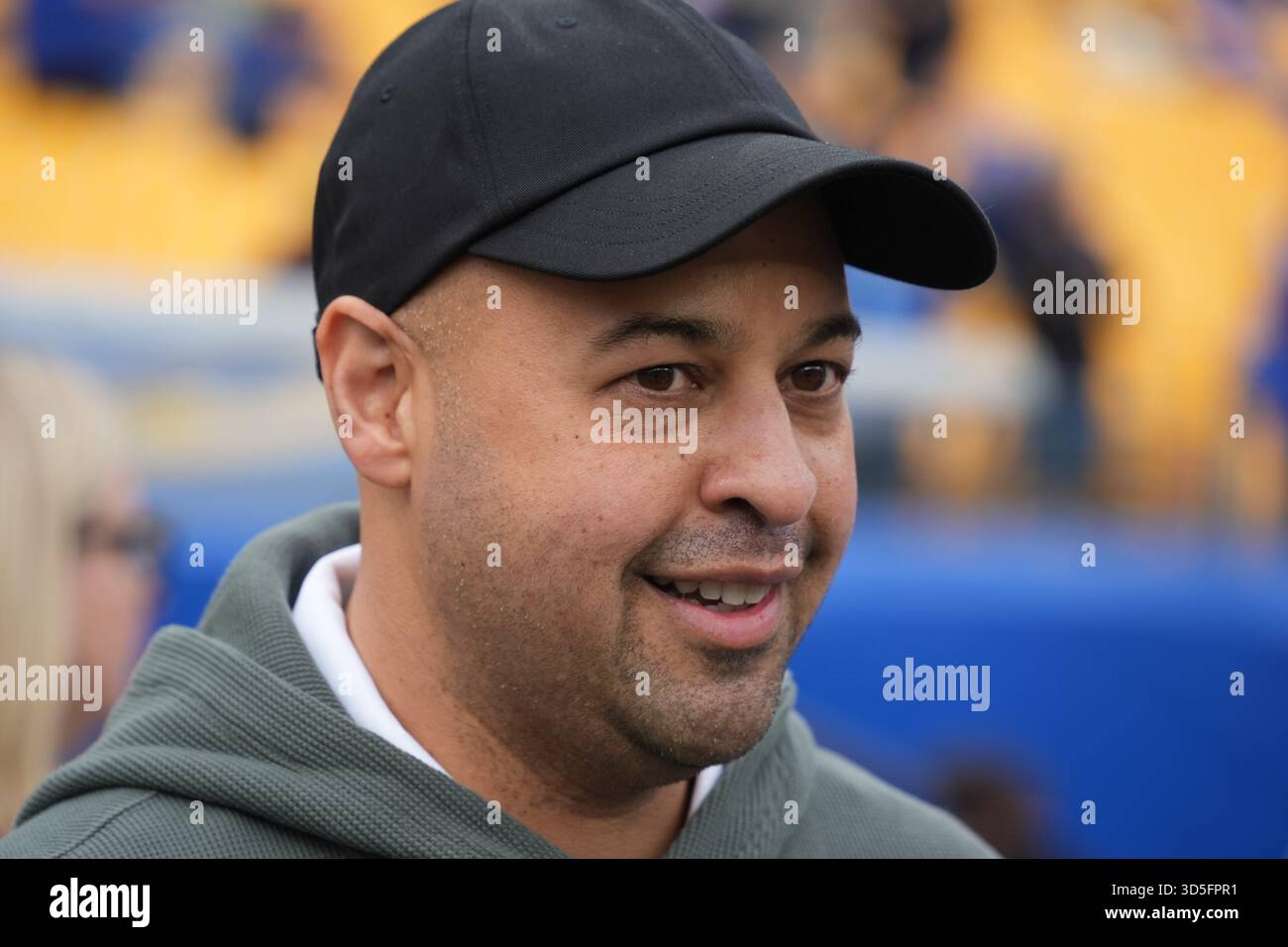 Pittsburgh Steelers general manager Omar Khan attends an NCAA college ...