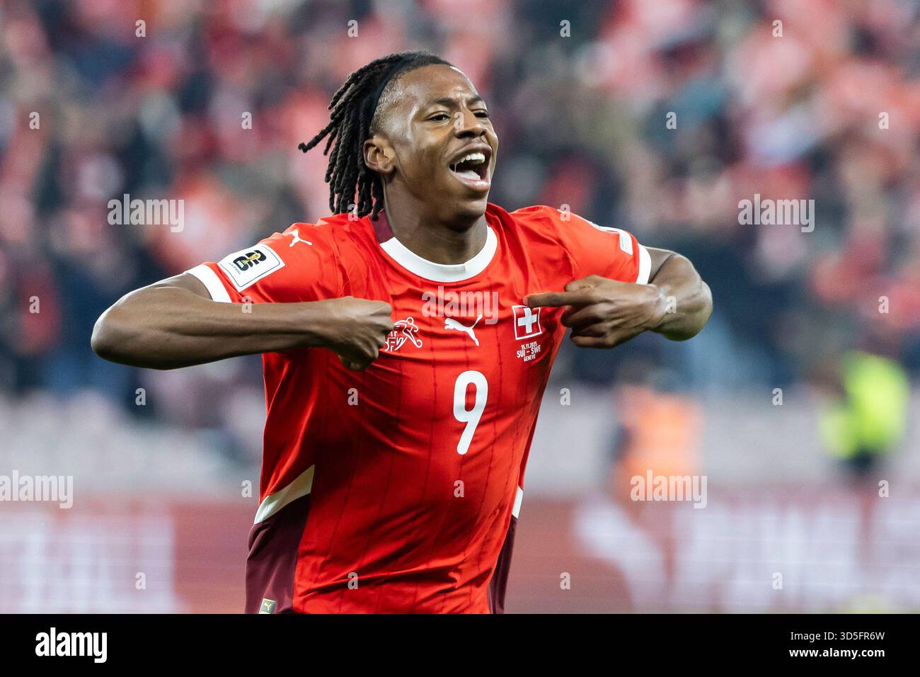Switzerland's Johan Manzambi celebrates scoring during the World Cup ...