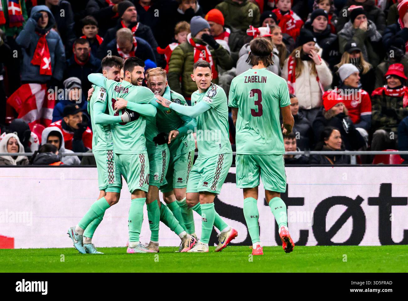 Copenhagen, Denmark. 15 November, 2025. Pictured left to right, Belarus ...