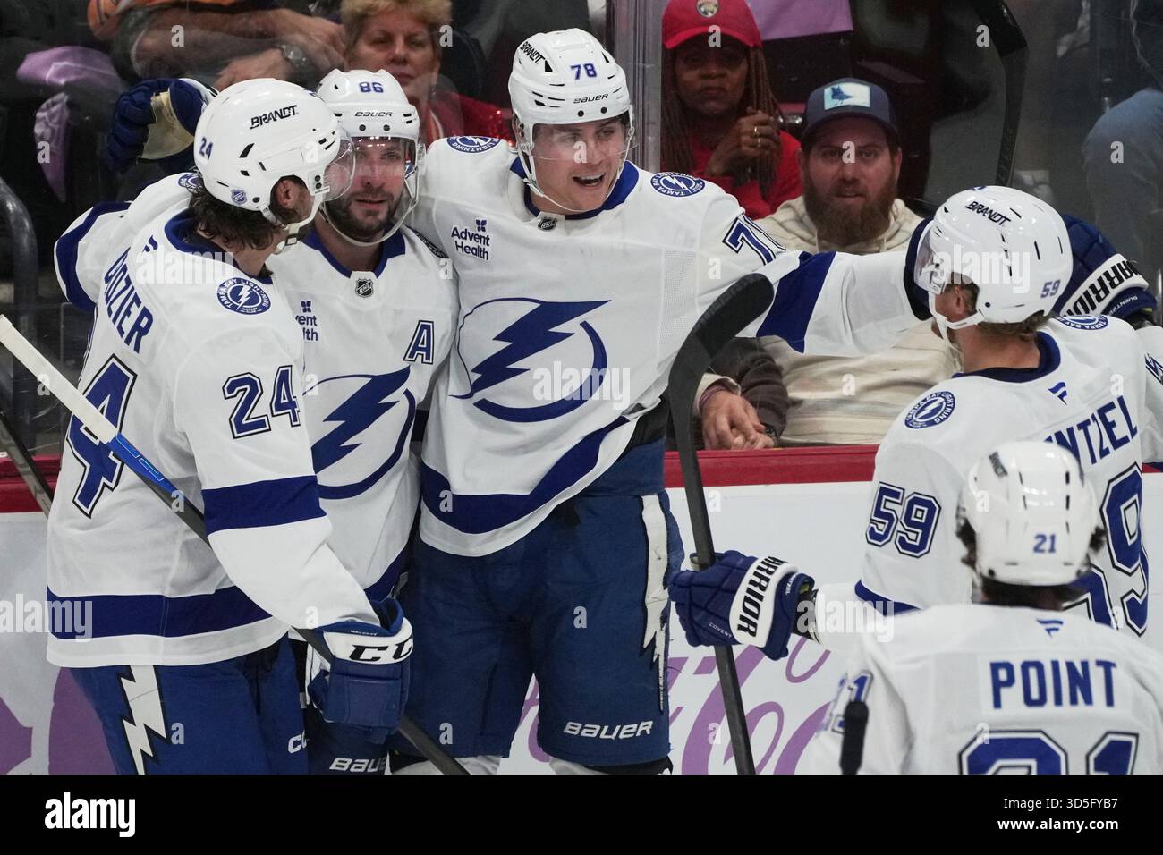 Tampa Bay Lightning defenseman Emil Lilleberg (78) celebrates his goal ...