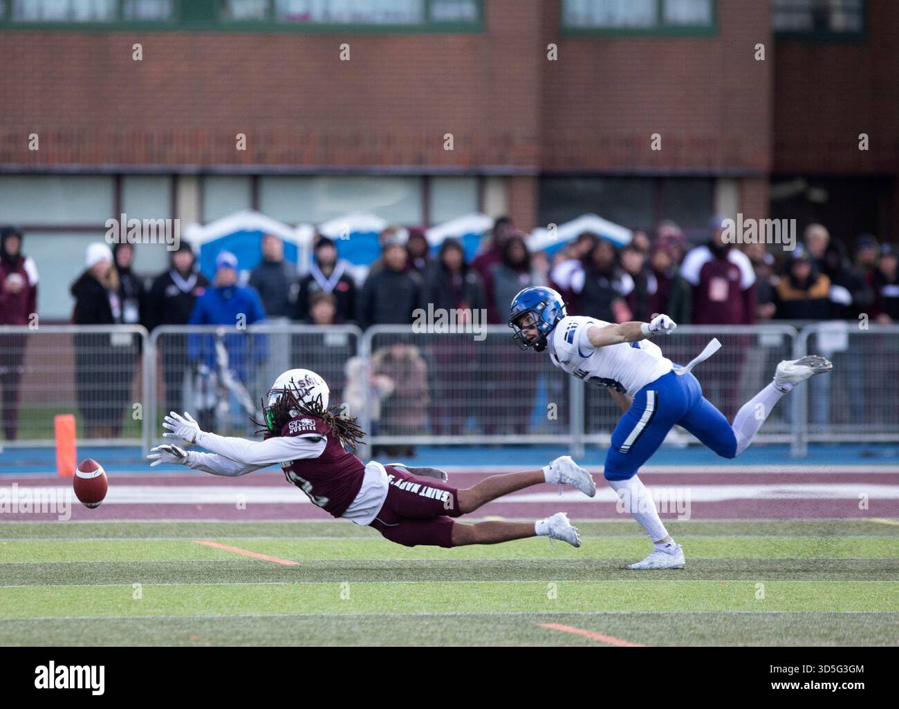 St. Mary's Huskies Isaiah Atkins can't make the catch as a Montreal ...